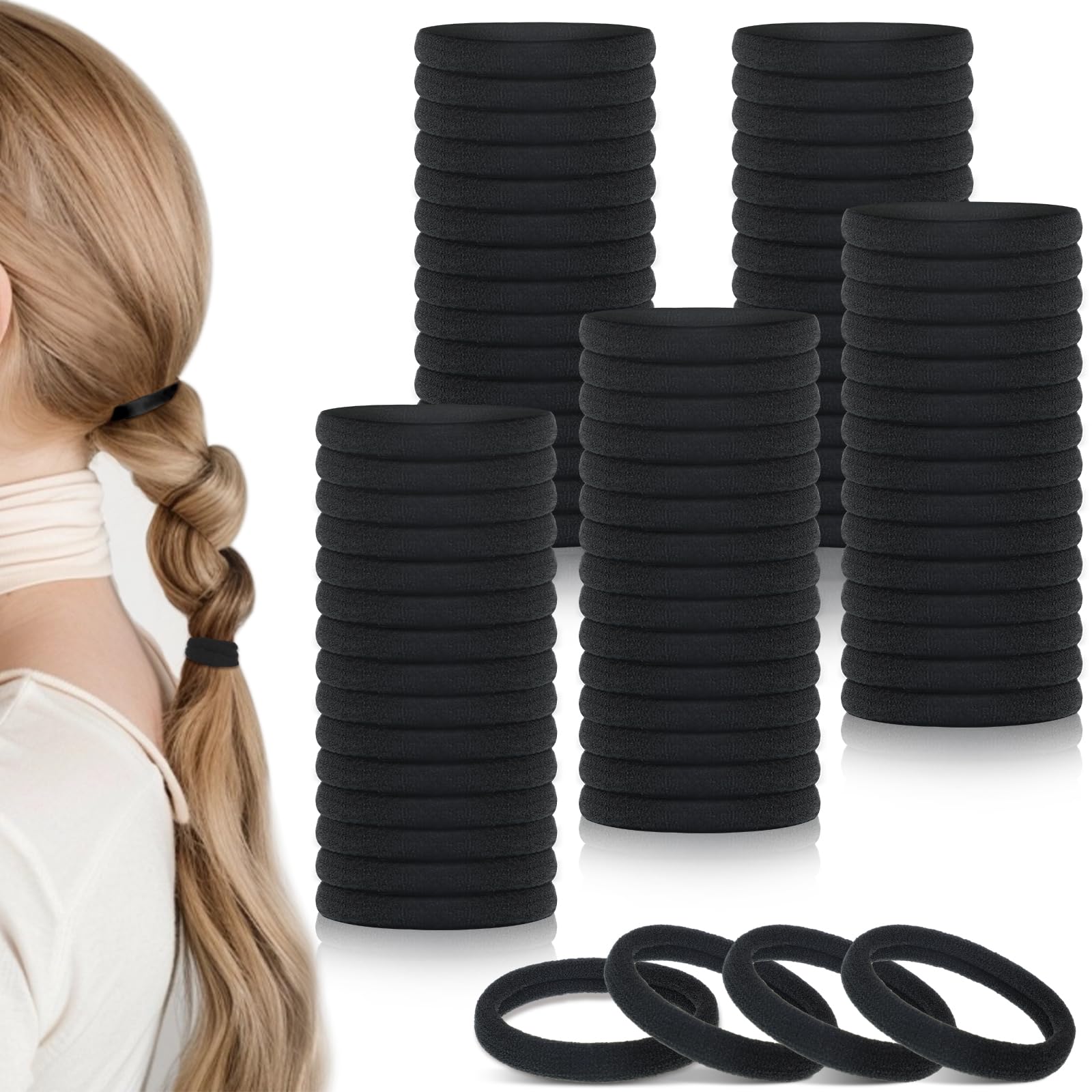 Amazon.com : obeoby 100PCS Black Hair Ties, Seamless Hair Ties Ponytail ...