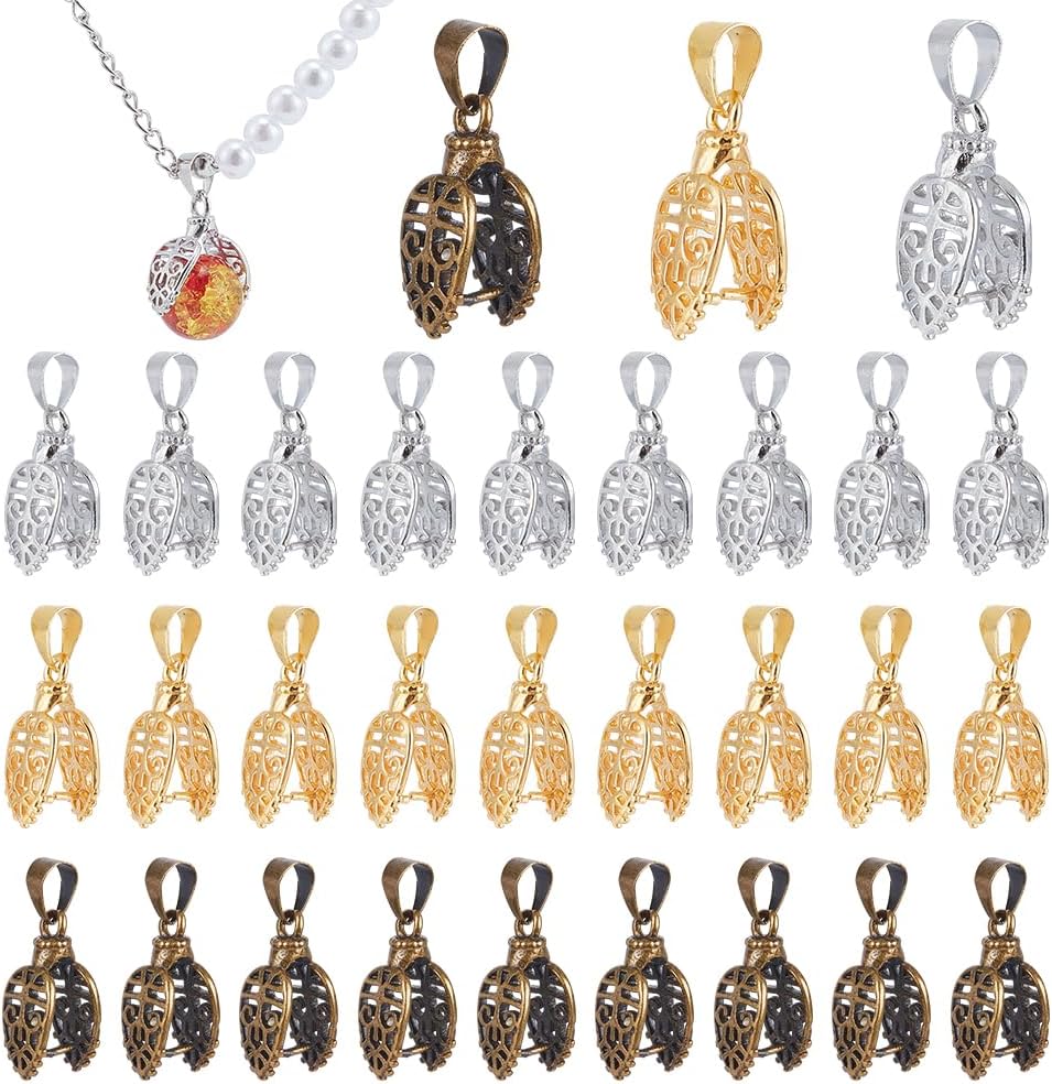 Amazon.com: 120 Pcs 2 Colors Hexagon Bead Cap Bails, Gemstone Pendant ...