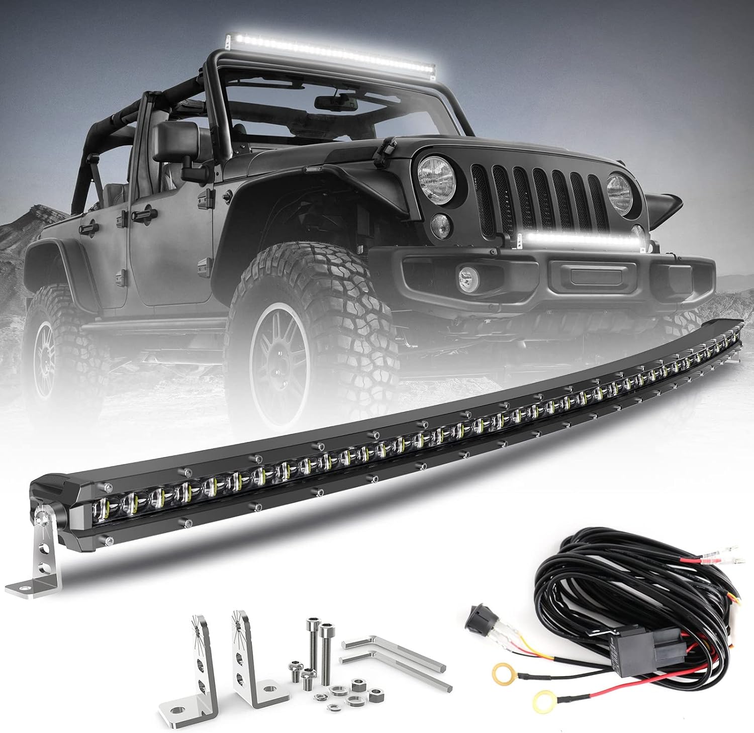 Amazon.com: BraveWAY LED Light Bar Curved 44 Inch Single Row Offroad ...