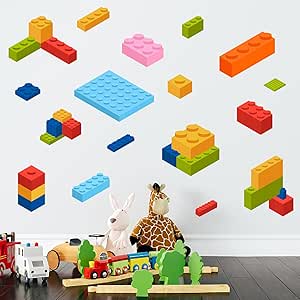 Amazon.com: PLIGREAT 2 Sheets Colorful Building Blocks Wall stickers ...