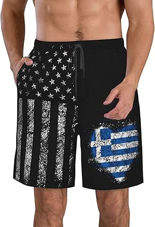 PAUPPY Heart Greek Flag Mens Quick Dry Short Swim Trunks with Mesh ...