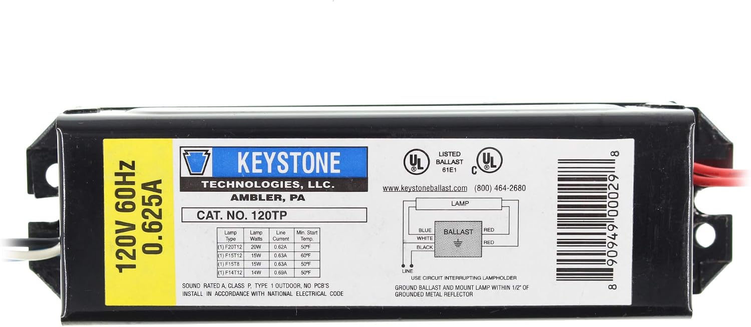 KeyStone 120TP Electronic Ballast, 1-Lamp T8/T12, F20T12, 120-Volt ...