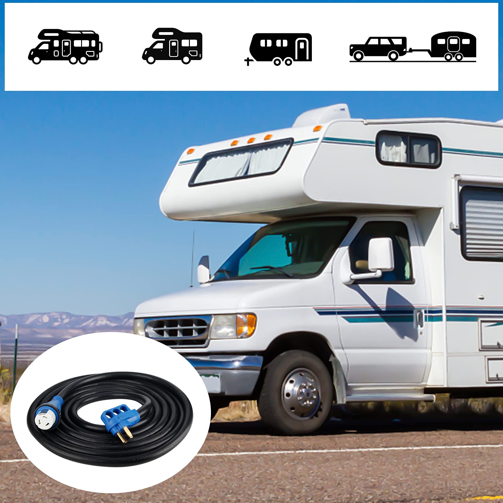 VOGREX 50 Amp 50 Feet RV Power Extension Cord, Generator Extension Cord ...