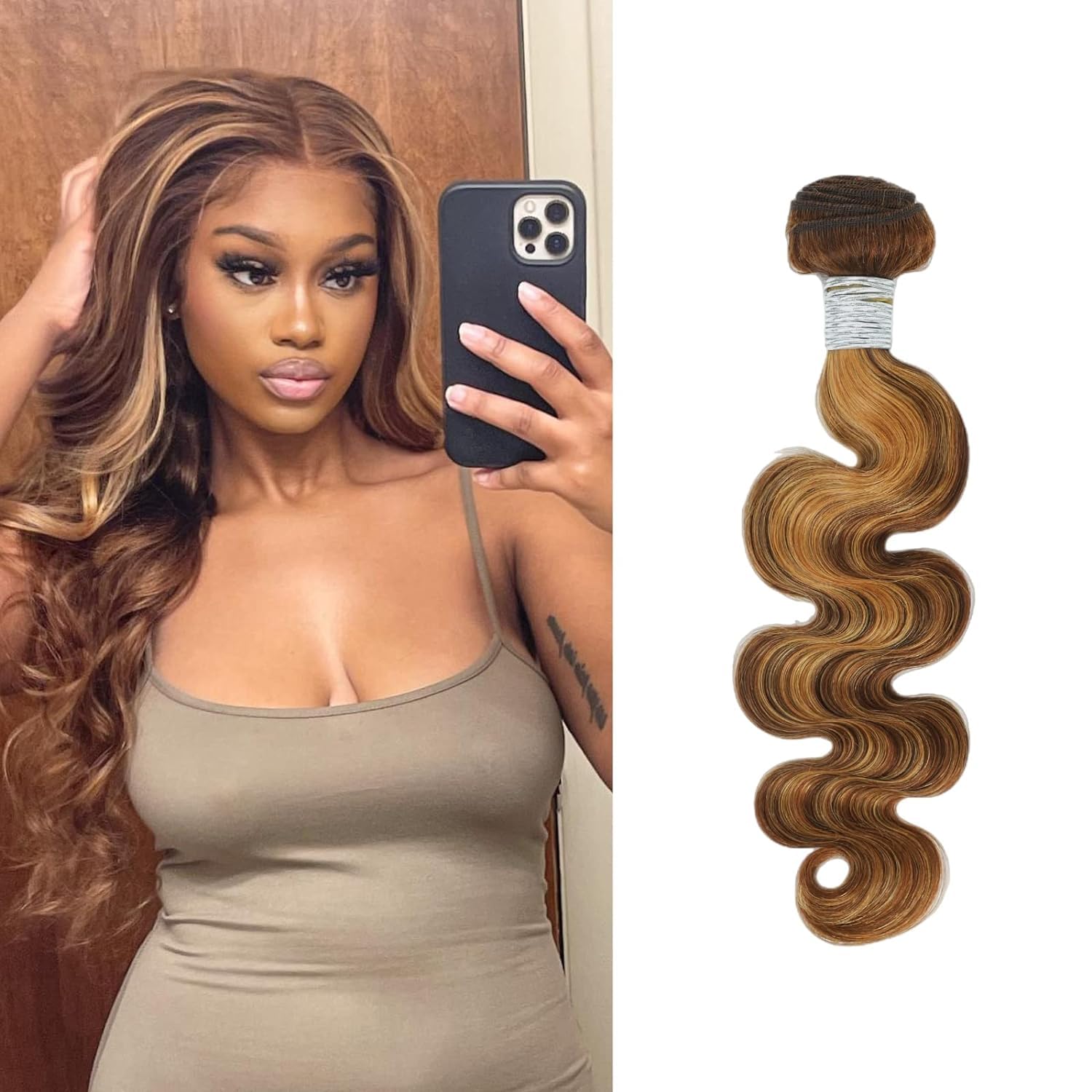 Amazon.com : AUROO Honey Blonde Highlight Human Hair Body Wave Bundles Brazilian Weave Single ...