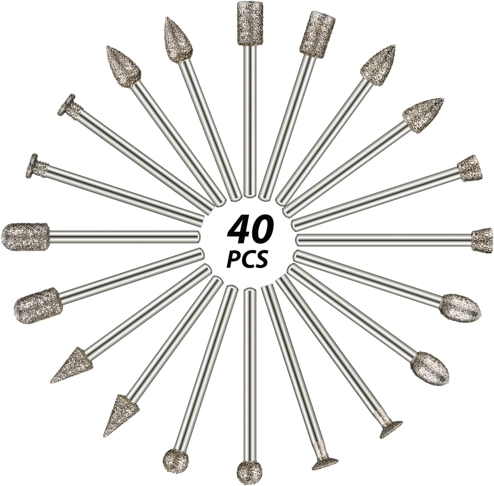 Amazon.com: 60 Grit 40 Pieces Diamond Burr Set Rotary Grinding Burrs ...