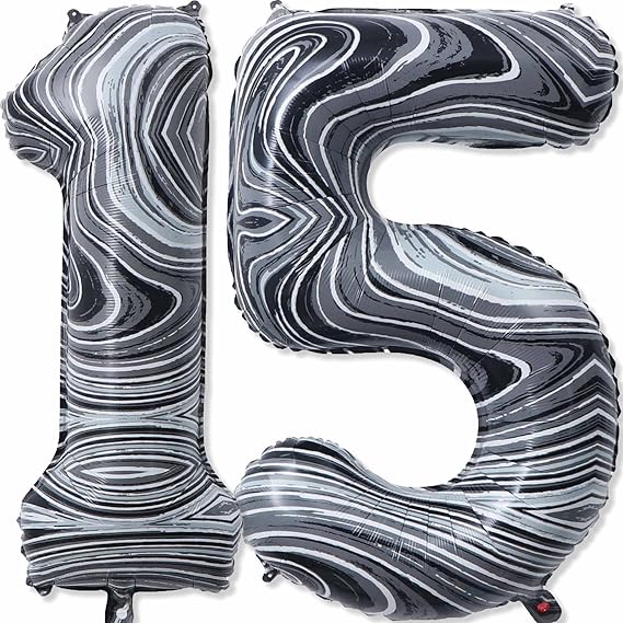 Amazon.com: 15 Balloon Number, 40 Inch Black Marble Foil Balloons Giant ...