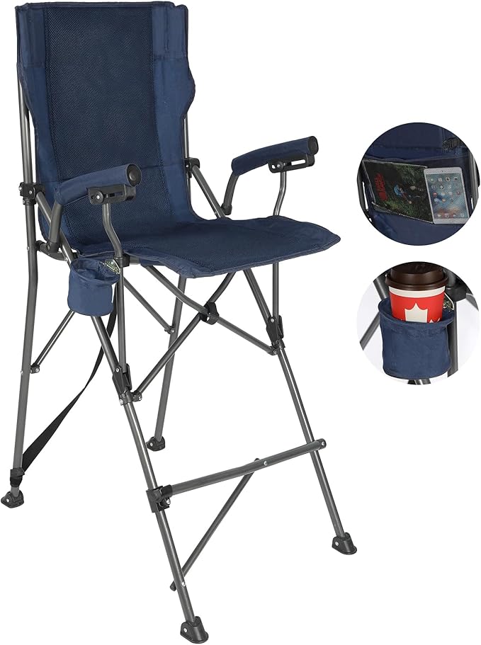 REDCAMP Tall Folding Chair with Footrest, Portable Bar Height Camping ...