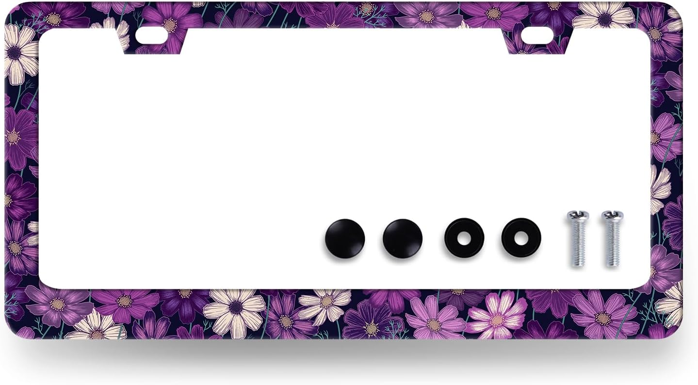 Amazon.com: Purple Daisy Flowers License Plate Frame Colorful License ...
