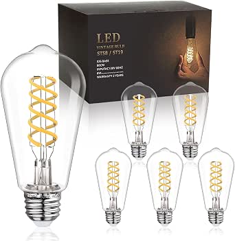 RuiAoTD 6 PCS ST58/ST19 Spiral LED Bulb, Daylight White 4000K, Antique ...