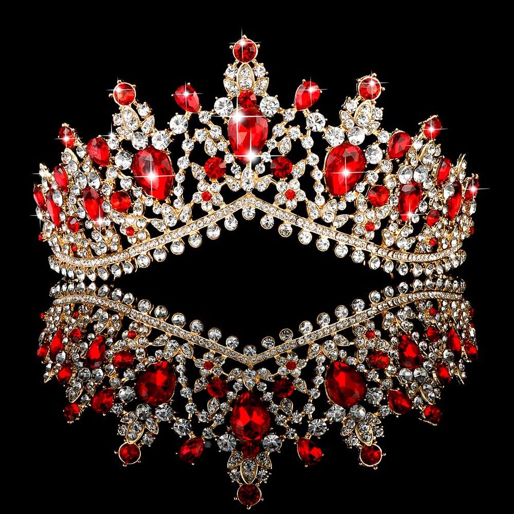 Amazon.com: TOBATOBA Red Crown Queen Crowns for Women Crystal Wedding ...