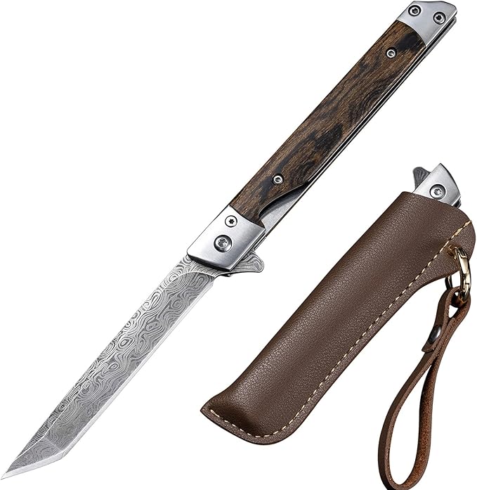 Amazon.com : FUNBRO Folding Pocket Knife for Men, Slim EDC Knives Tanto Blade with Sheath, Low ...