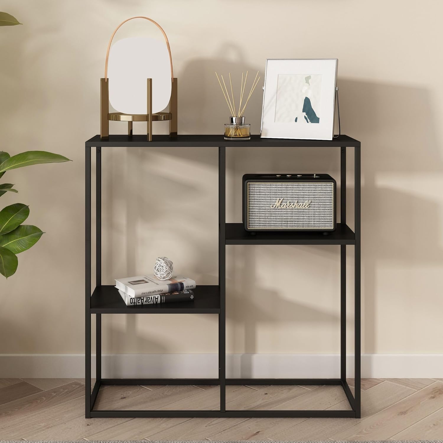 Hallowood Furniture Black Metal Display Unit - Modern Minimalist Small ...