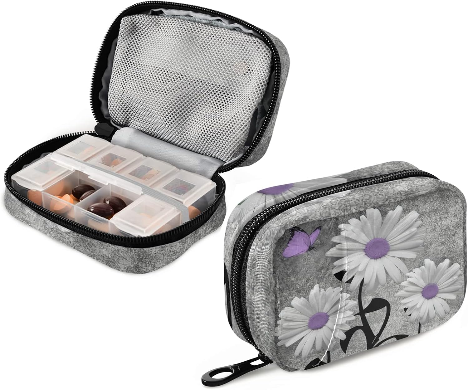 Purple Sunflower Pill Cases Bag Chic Wooded Butterfly Vitamin Pill Box ...