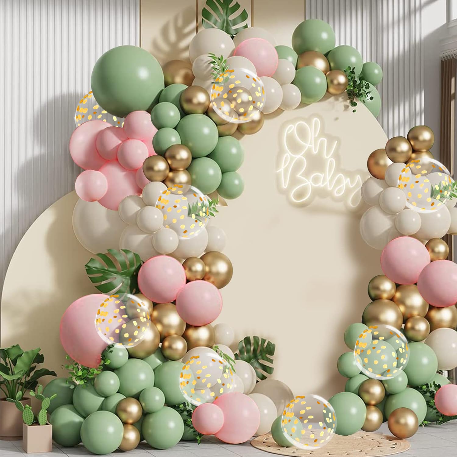 Amazon.com: Sage Green Pink Balloon Arch Kit, Olive Green Light Pink ...