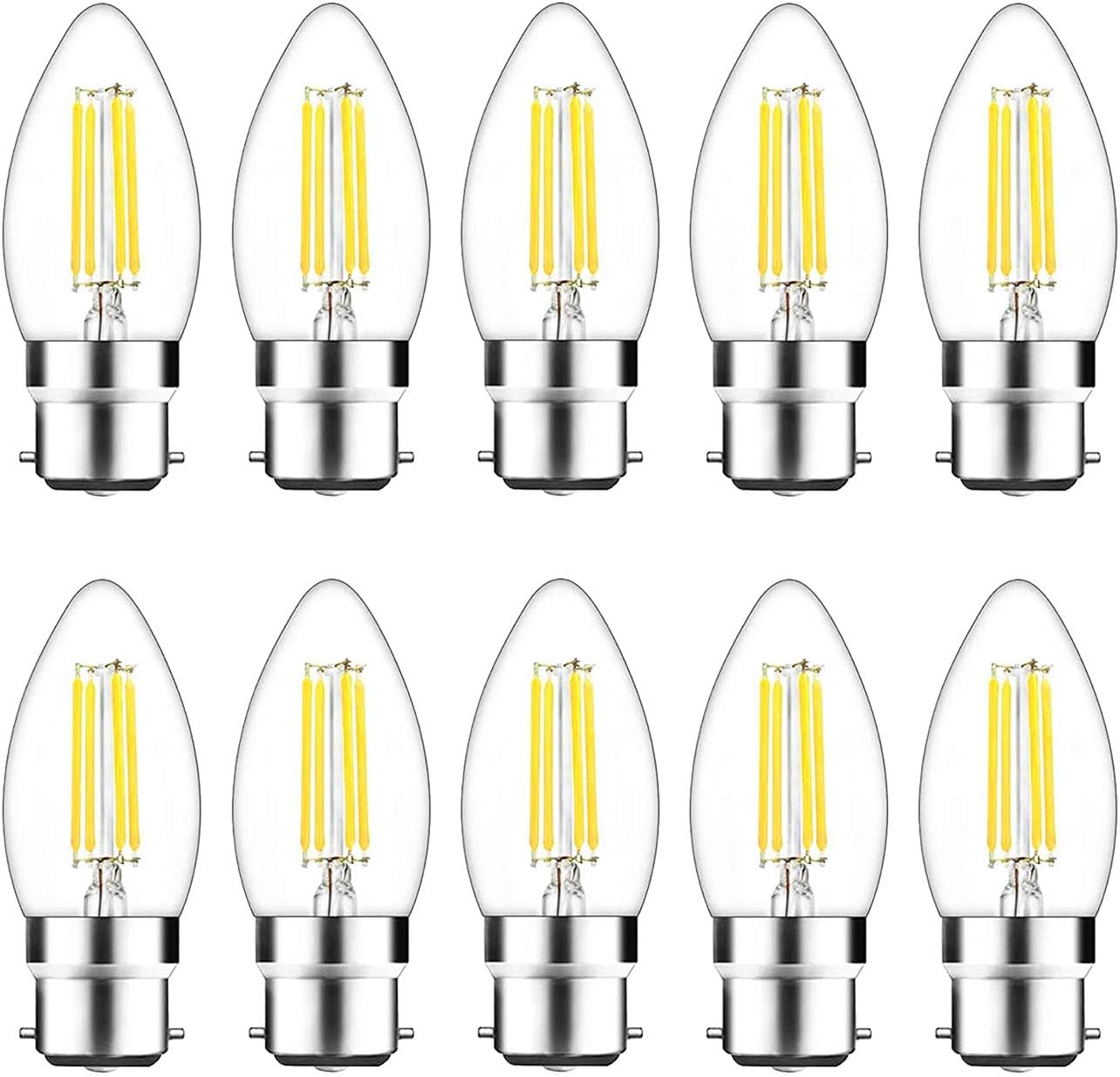 WULUN LED Filament Candle Bulbs B22 Edison Vintage Style Cool White ...