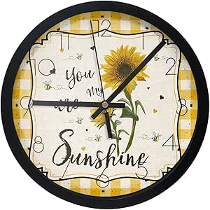 Amazon.com: Wall Clock 10 Inch, Farmhouse Sunflowers Yellow and White ...