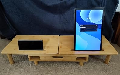 Amazon.com: OOAMBB Bamboo Dual Desk Monitor Stand Riser with Drawer ...
