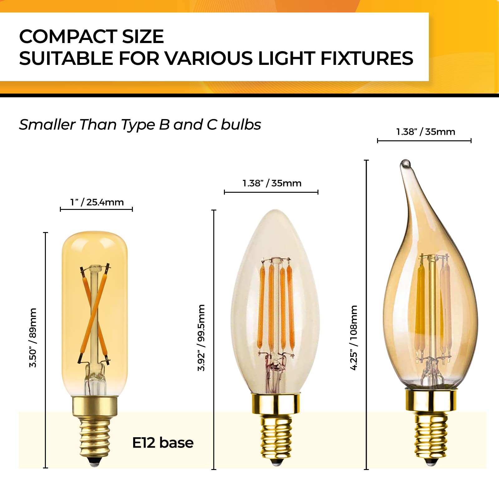 Snapklik.com : 2300K Warm Amber Chandelier Light Bulbs, Dimmable E12 ...
