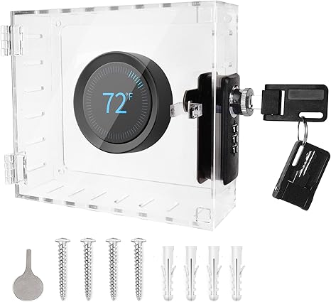 Universal Thermostat Lock Box with Combination and Key Lock, Clear ...