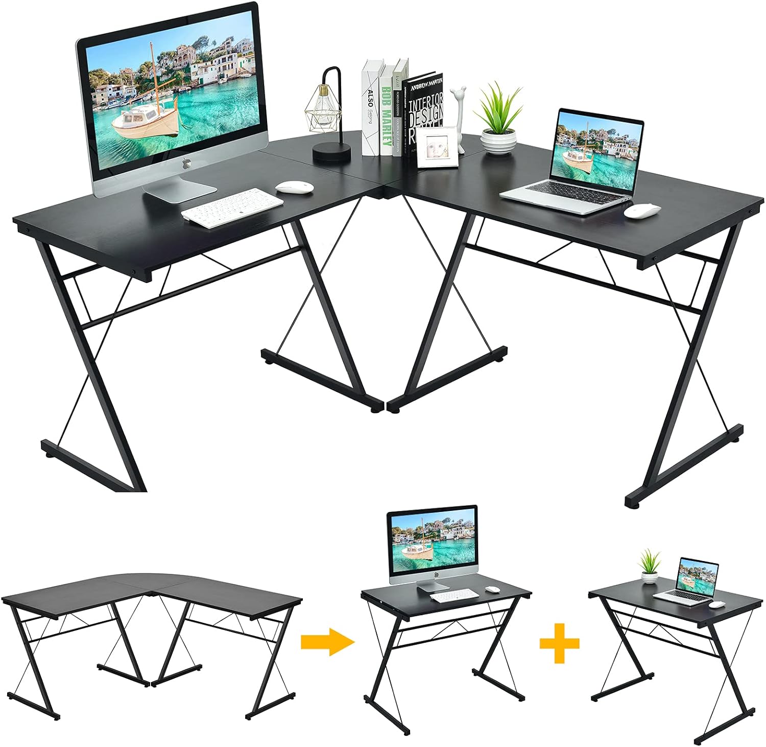 COSTWAY L-Shape Corner Desk, Gaming Computer Desk, PC Table, Computer ...