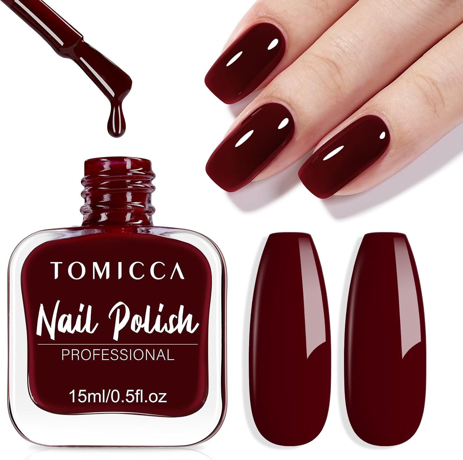 TOMICCA Vernis à Ongles Rouge Foncé, 15ml Brillant Séchage Rapide ...
