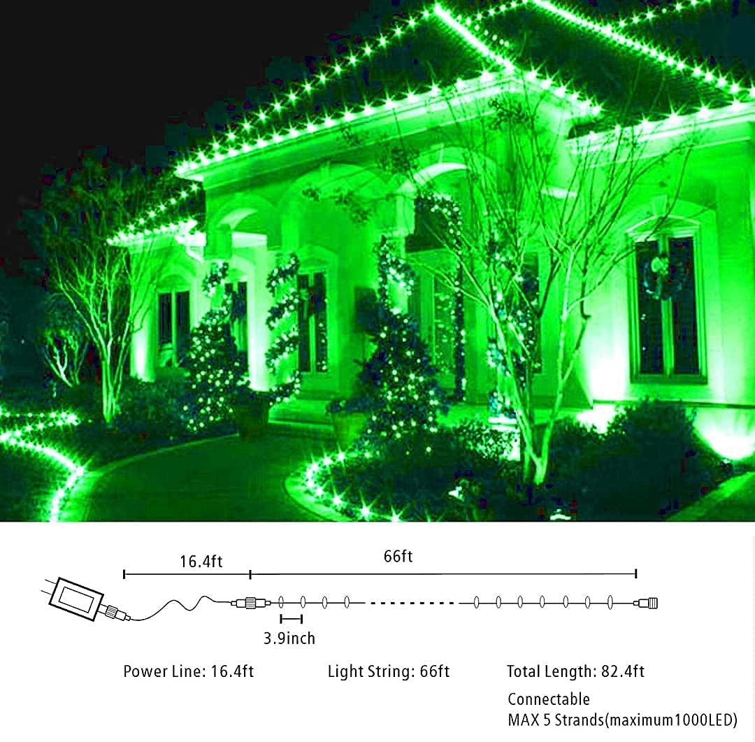 OYCBUZO Guirnalda de 200 luces LED verdes, decoración del día de San ...