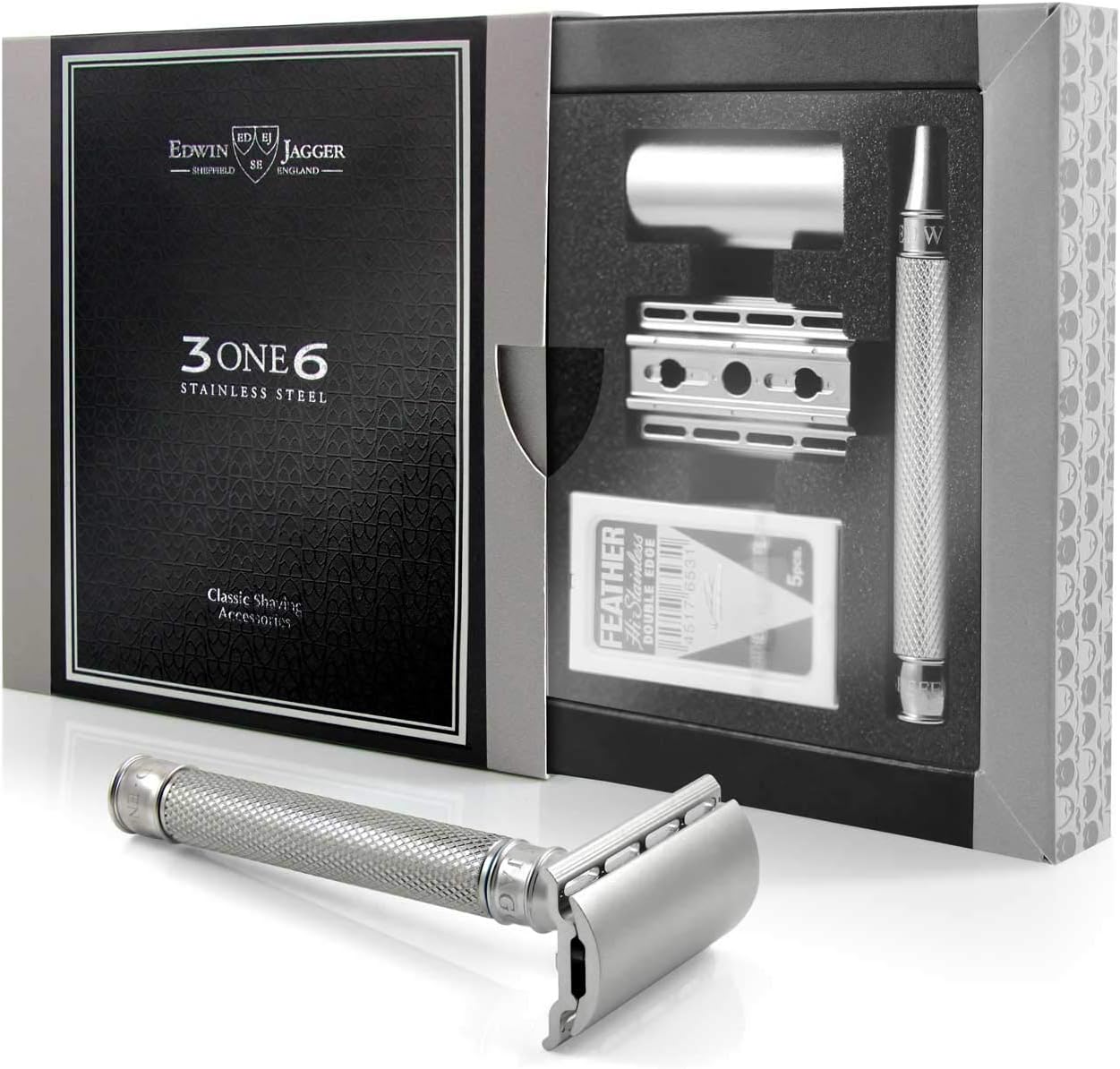 Amazon.com: Edwin Jagger 3ONE6 Stainless Steel Knurled DE Safety Razor ...
