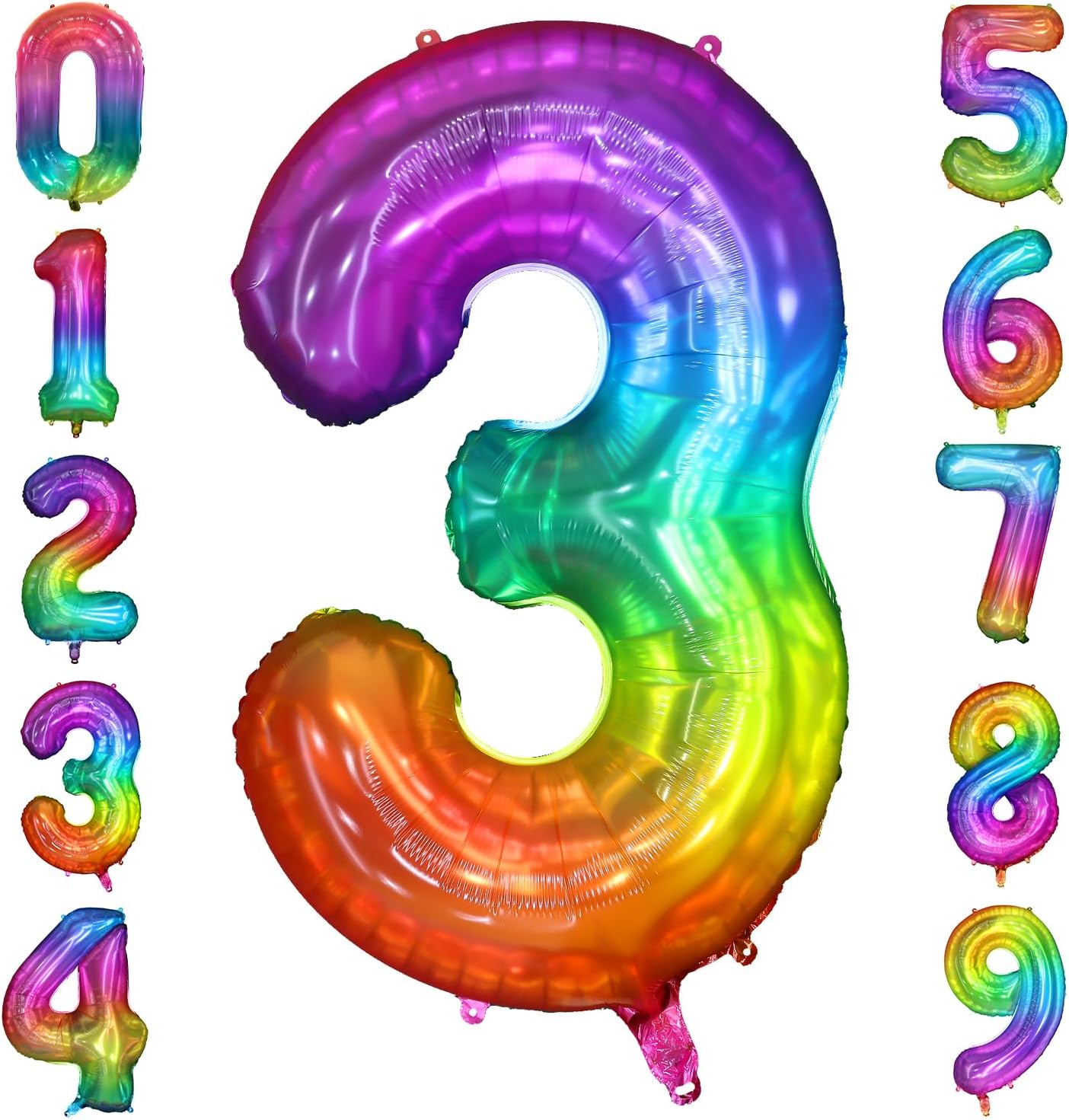 Amazon.com: PatiCool 40 Inch Rainbow Number Balloon 3, Large Number ...