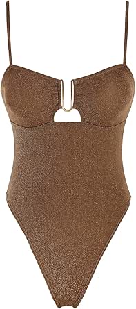 ZAFUL Womens Glitter One Piece Swimsuit Padded Metallic Sparkly Bathing ...