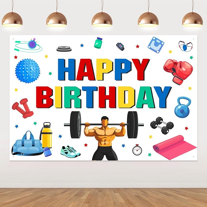 Amazon.com : Cheereveal 5x3ft Gym Happy Birthday Backdrop, Colorful ...