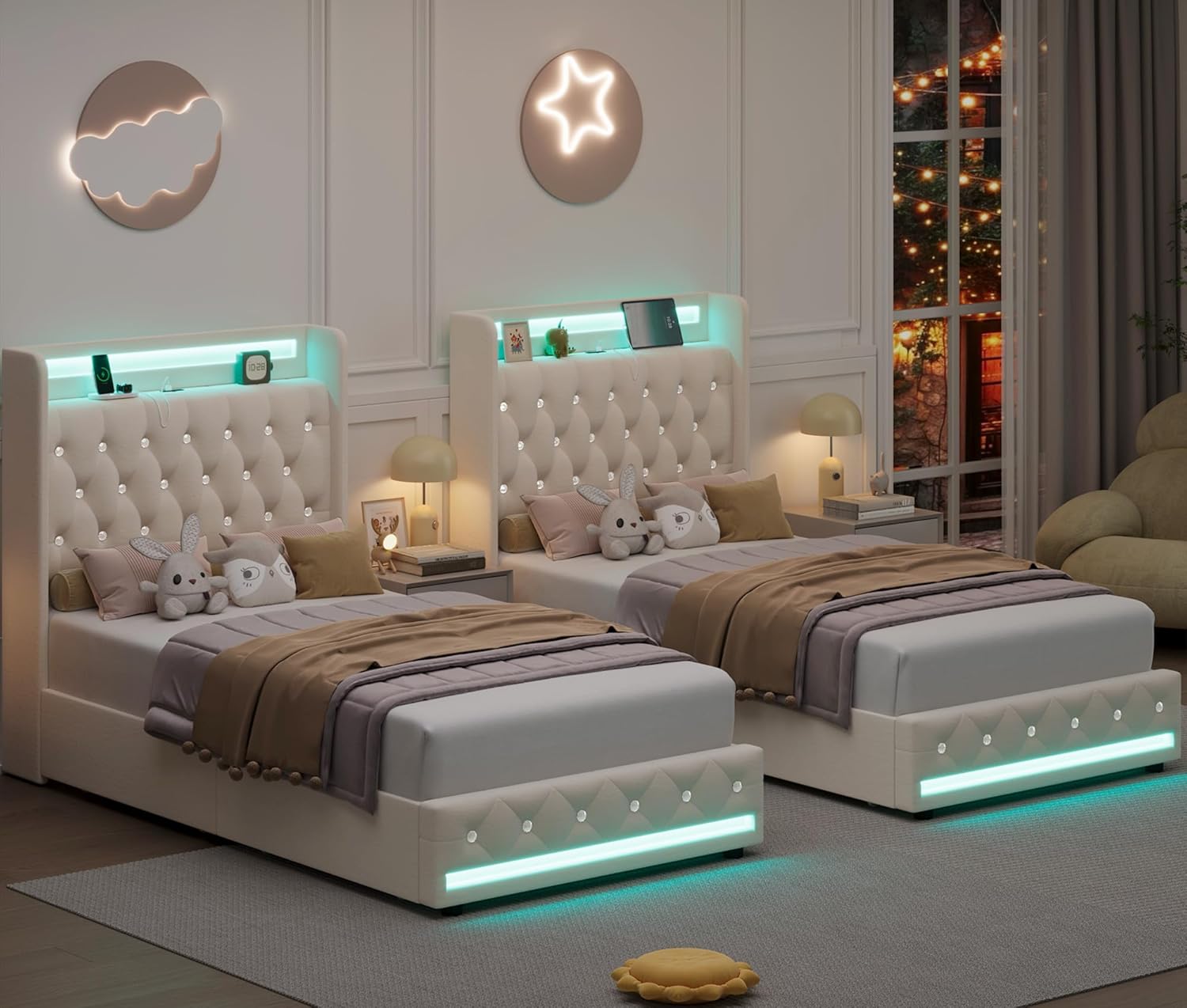 Amazon.com: HIFIT Set of 2 Upholstered Twin Size LED Bed Frame with ...