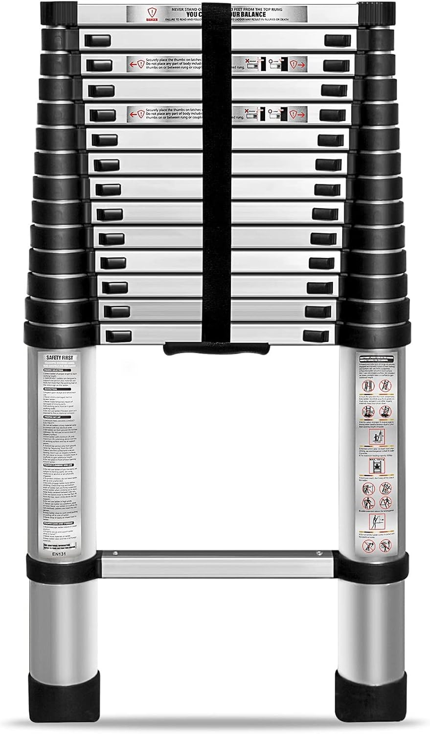 Folding Aluminum Telescoping Extension Ladder - One Button Retraction ...
