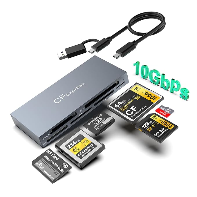 6-in-2 CFexpress/XD/CF/SD/TF/MS Card Reader USB C, USB 3.2(10Gbps ...