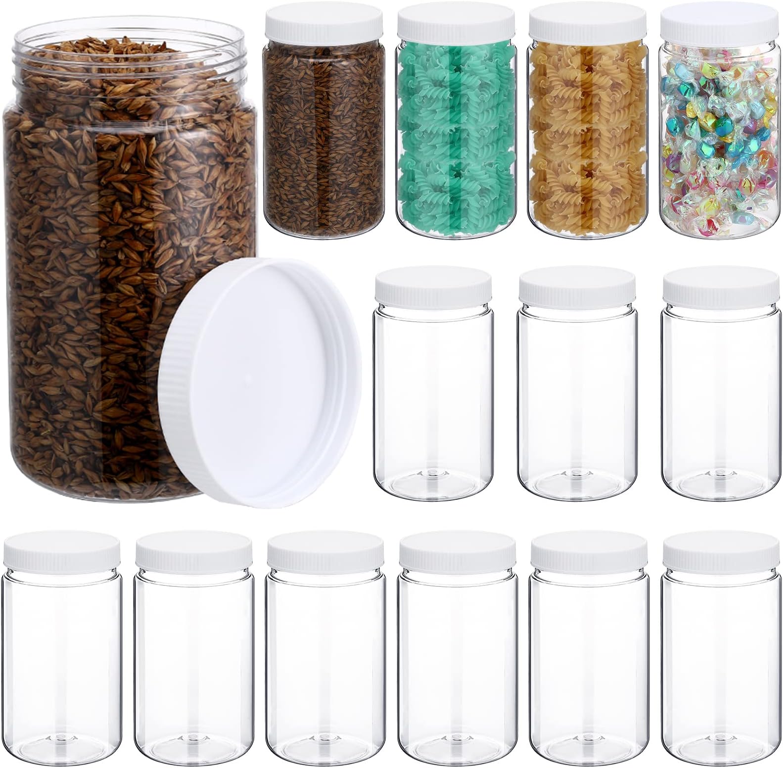Amazon.com: Fasmov 9 Pack 32 Oz Square Plastic Jars with White Lids ...