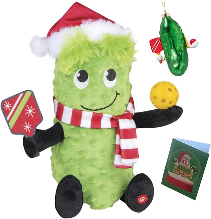 Amazon.com: Animated Pickleball Pickle Playing Plush Christmas Singing ...