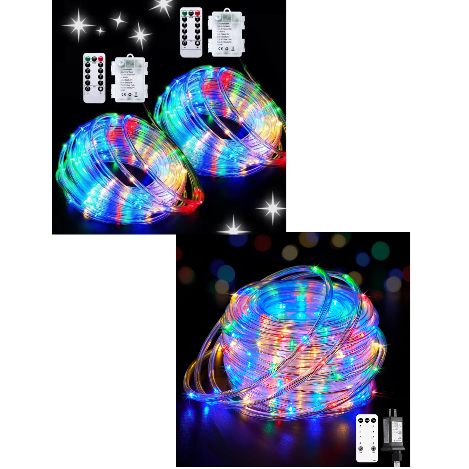 Amazon.com: JMEXSUSS 2 Pack 100 LED Battery Operated Rope Lights & 200 ...