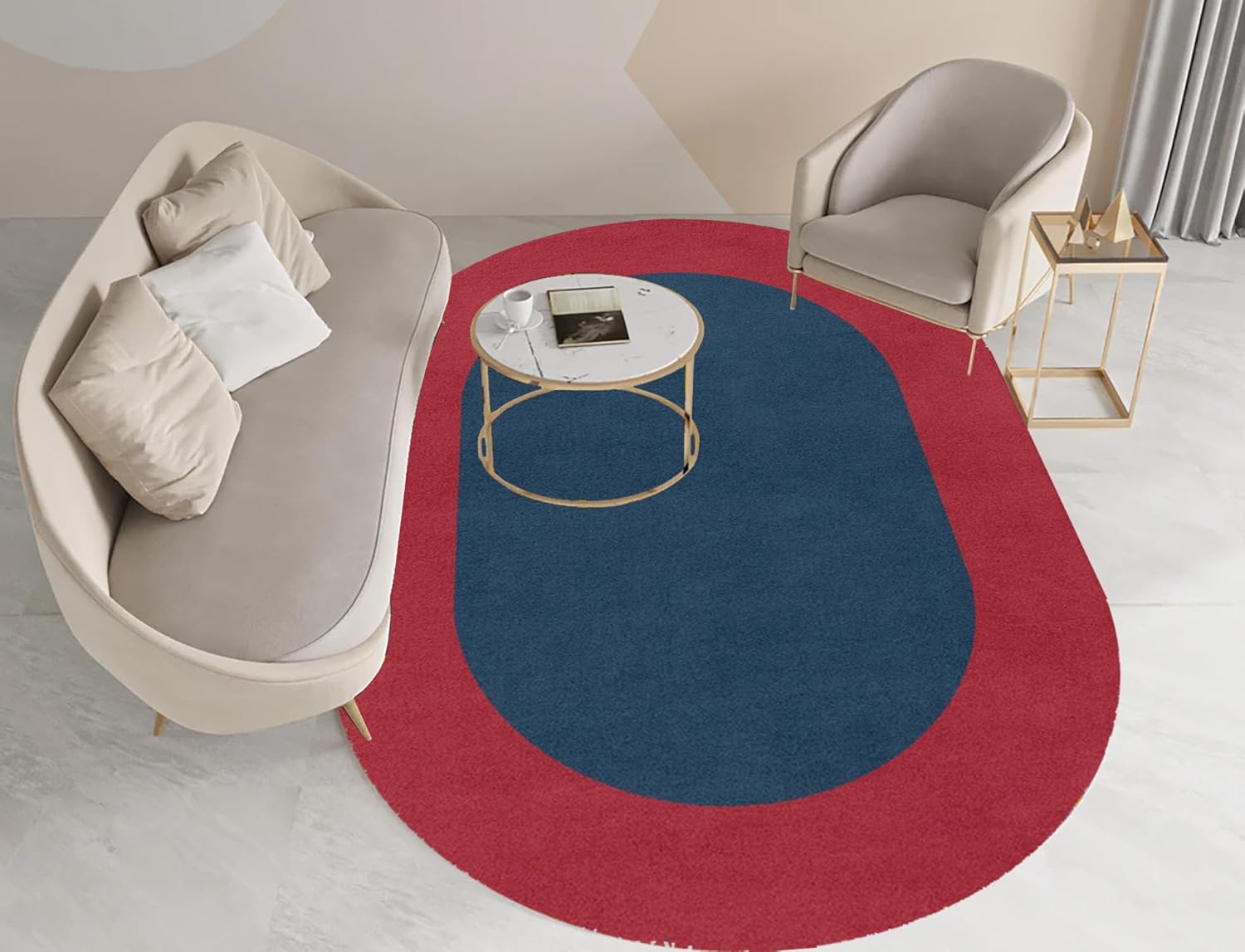 Amazon.com: Minimalist Modern Oval Area Rug 5x7 Navy Blue Red Border ...
