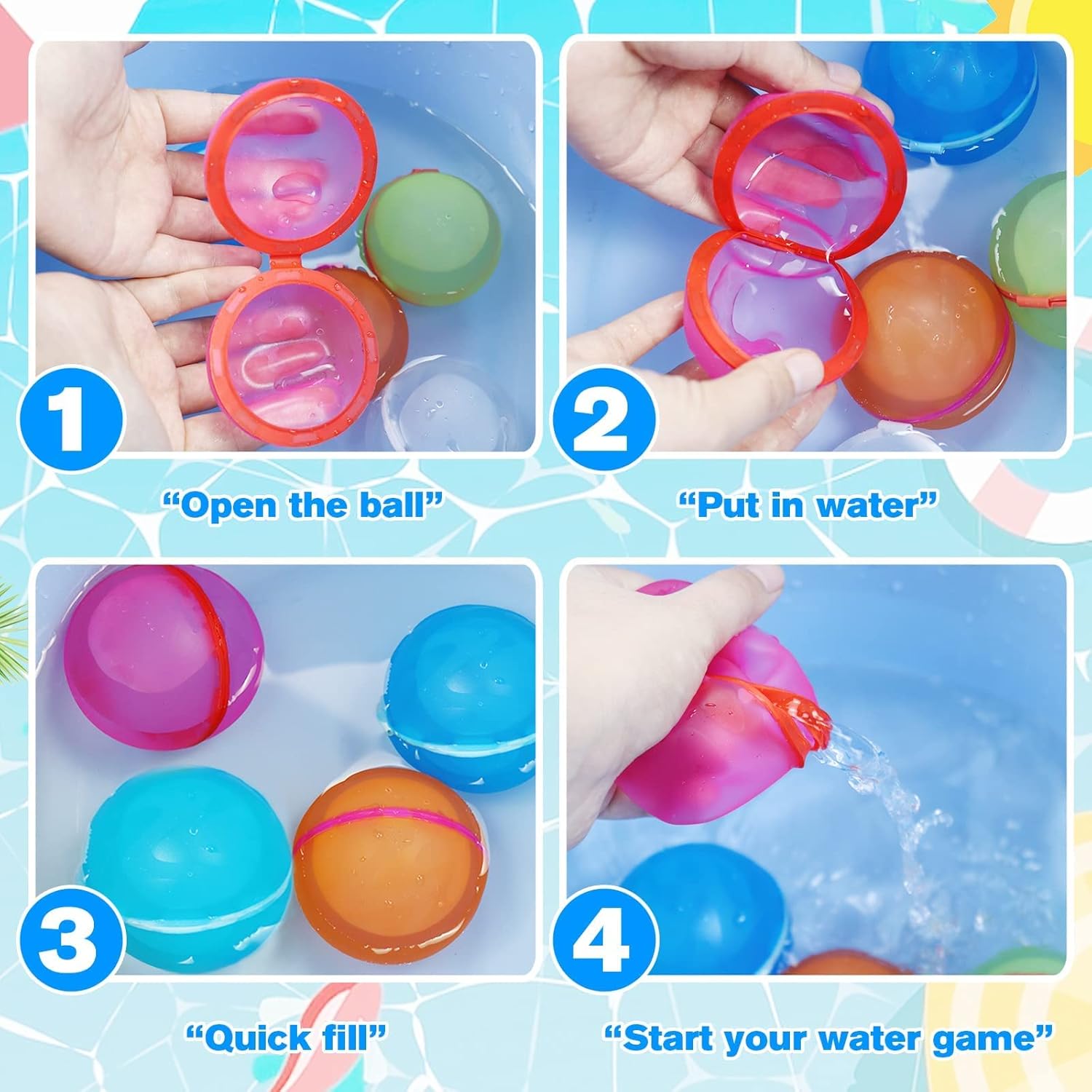 2 PCS Reusable Water Balloons Self Sealing, Quick Fill Water Balloon ...