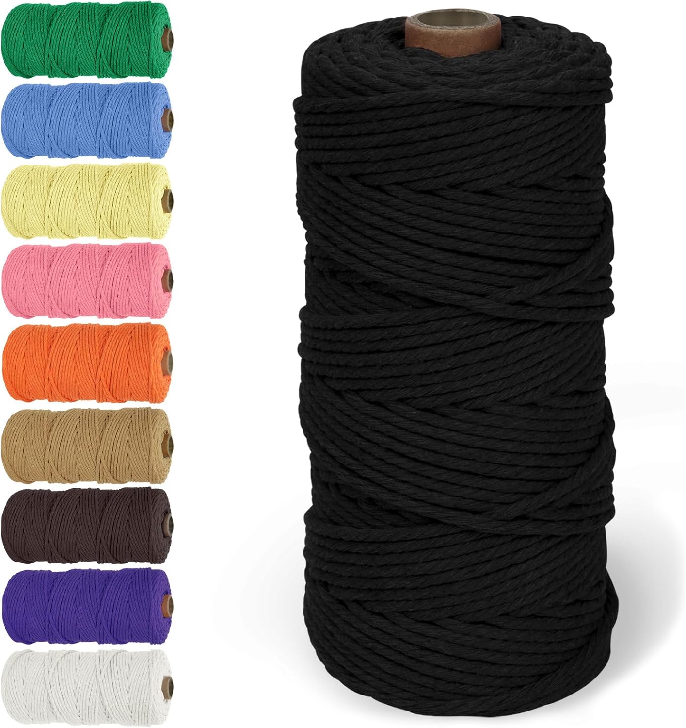 Swpeet 100m Black Macrame Cord, Cotton Rope Colorful Cotton Craft Cord ...
