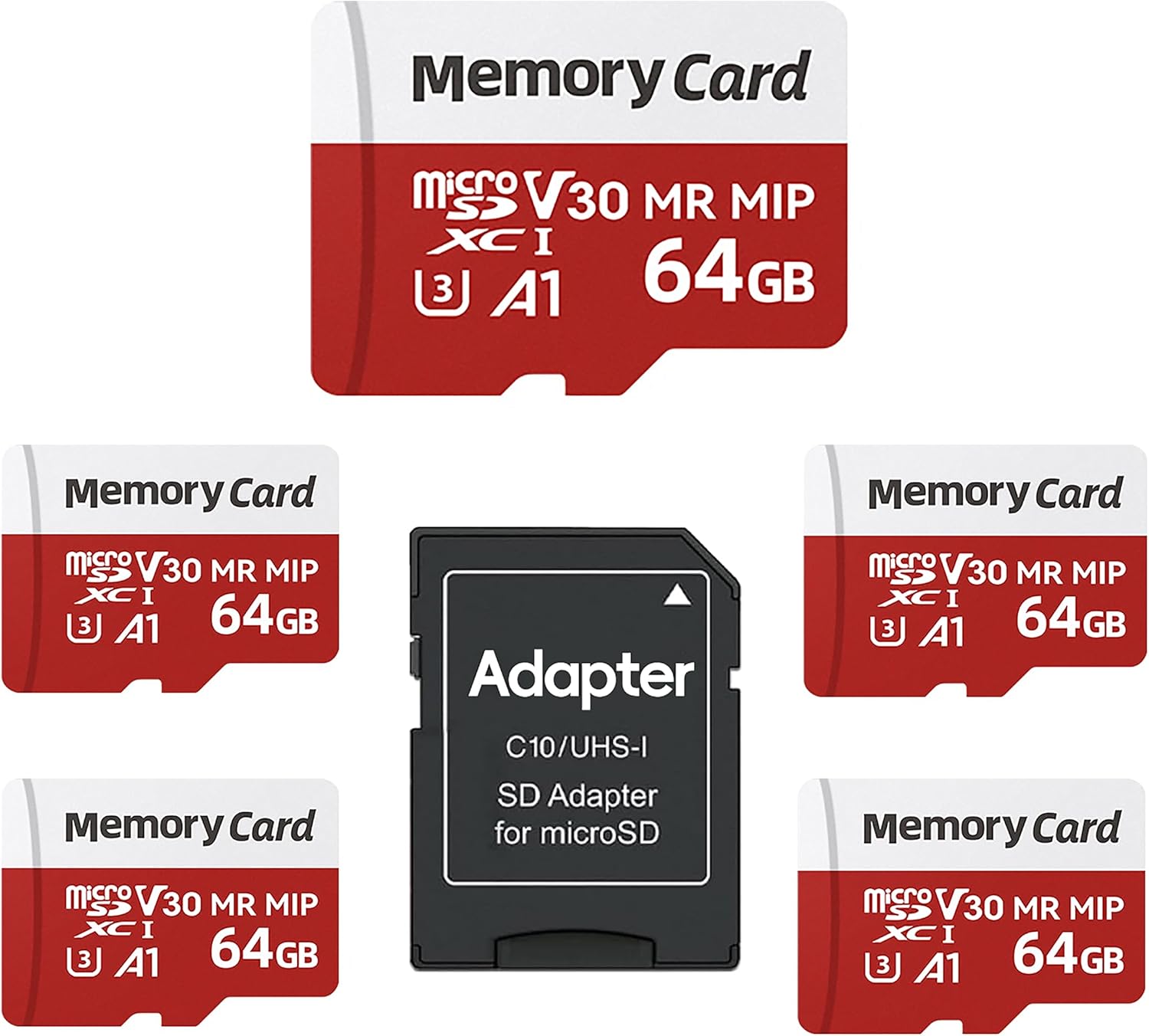 MR MIP 64GB Micro SD Card 5-Pack with Adapters, Class 10 UHS-I Flash ...