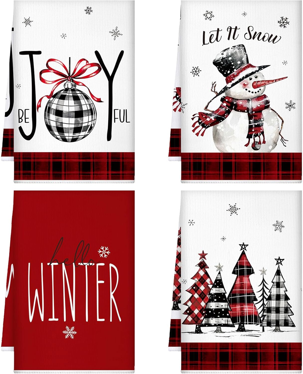 Amazon.com: Geyoga 4 Pcs Christmas Kitchen Towels Red Black Buffalo ...