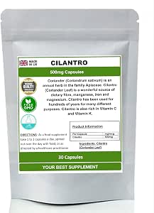 Cilantro (Coriander Leaf) 500mg Capsules (No fillers No additives) 100% ...