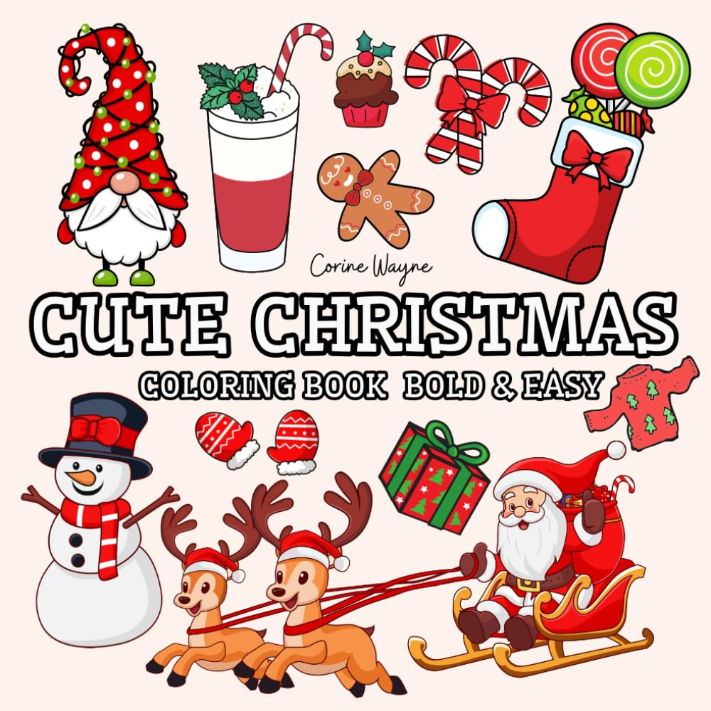Amazon.com: Cute Christmas Coloring Book Bold&Easy: Simple, Groovy Big ...