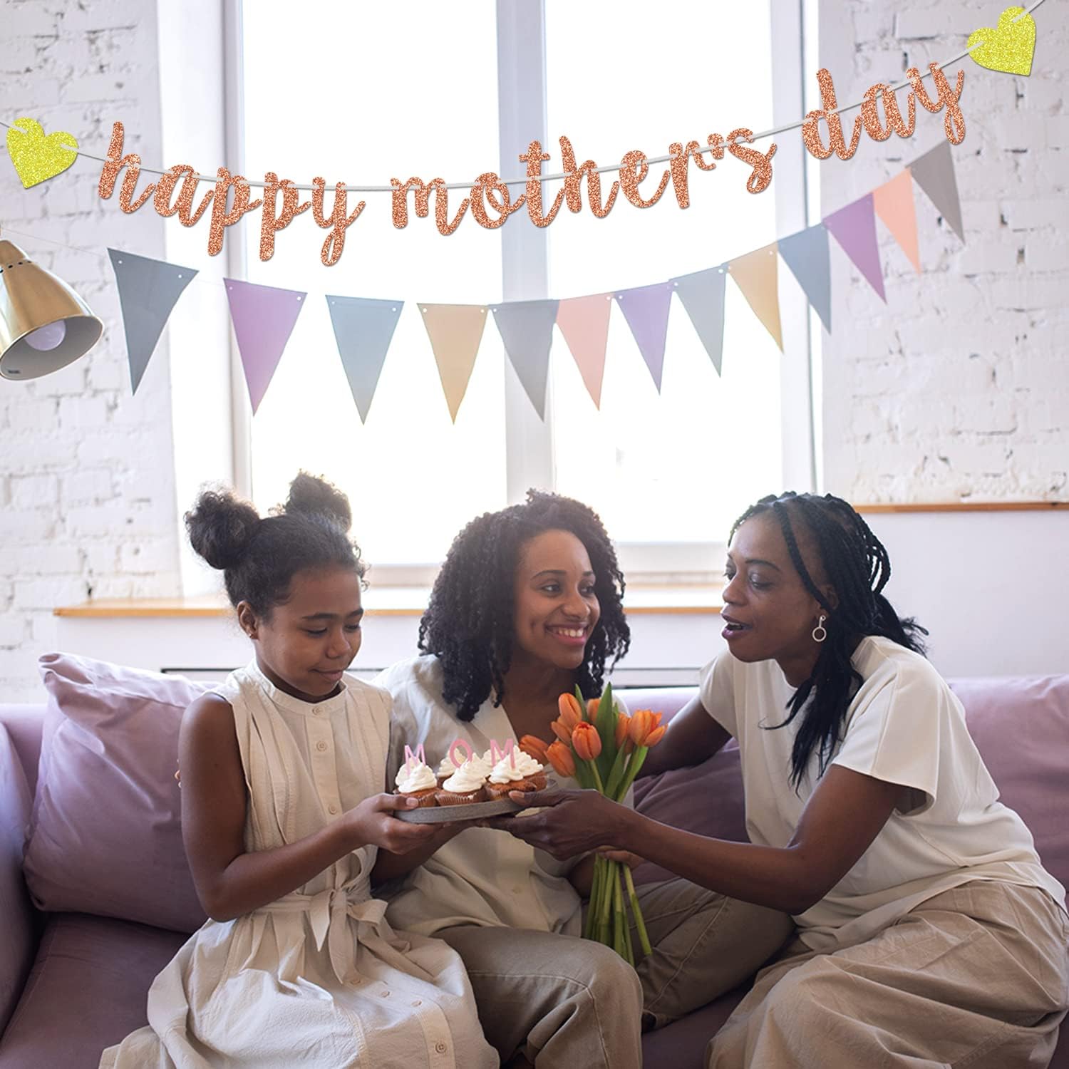 Cartel de felicitación para el día de la madre, con purpurina de oro rosa, para el día de la ...