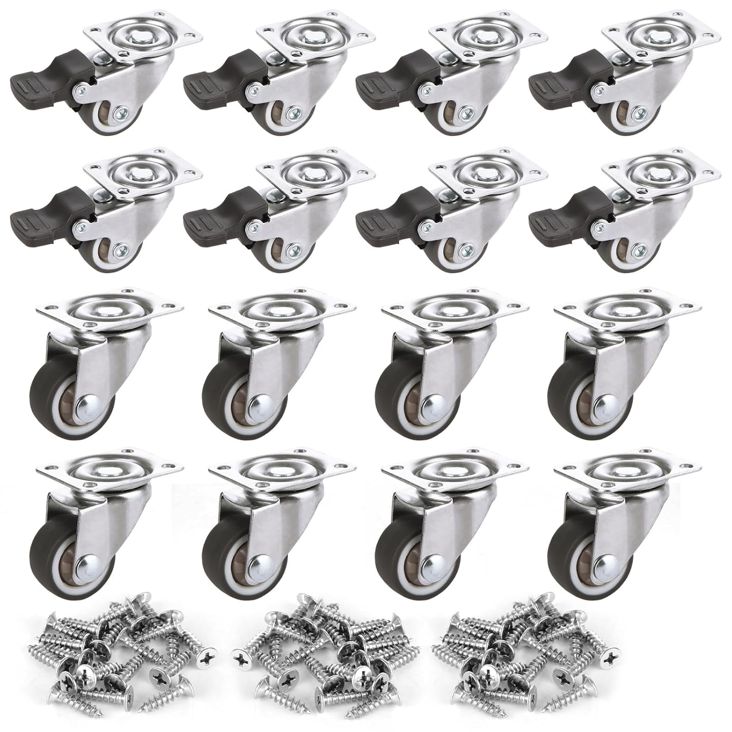 Acrux7 16 Pack 1 inch Small Caster Wheels, Low Profile Casters Rubber ...