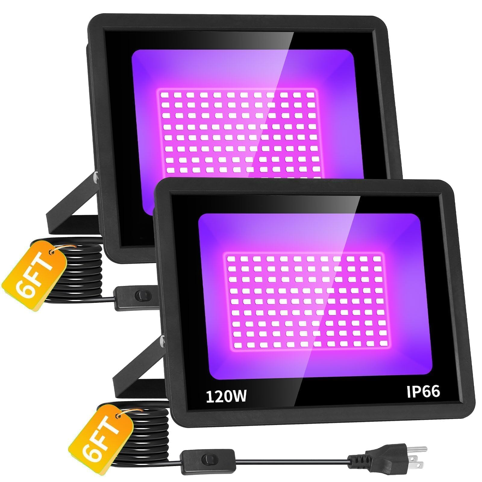 THECHAM 2 Pack 120W LED Black Light Floodlight, IP66 Waterproof Outdoor ...