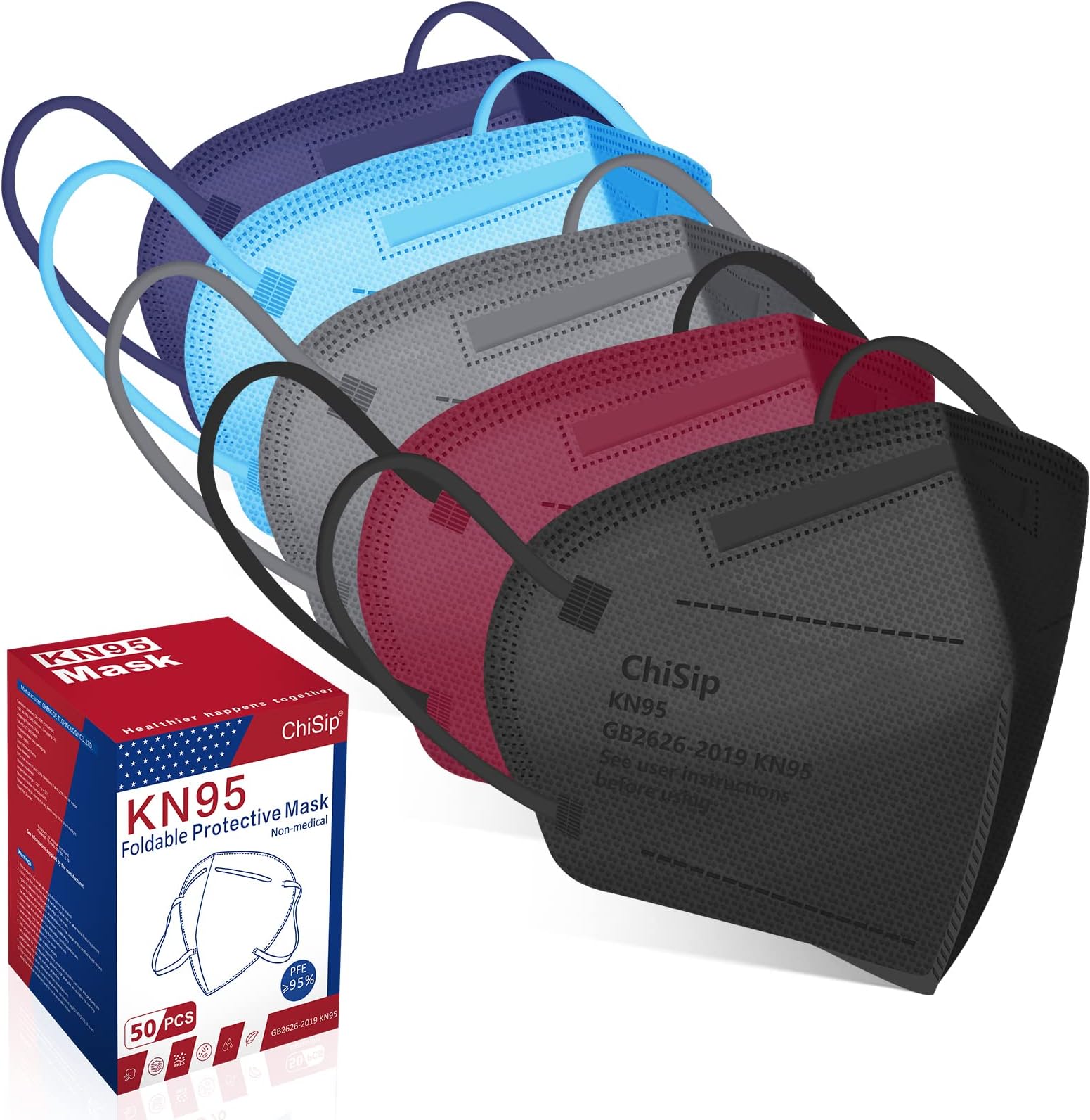 Amazon.com: Multiple Colour KN95 Face Mask 50 Pcs, Miuphro 5 Layers ...