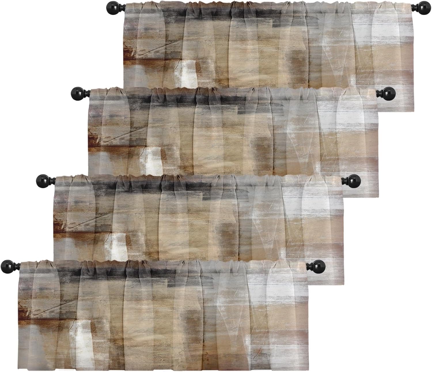 Amazon.com: Emvency 4 Pack Valances Window Treatments, Brown Abstract ...