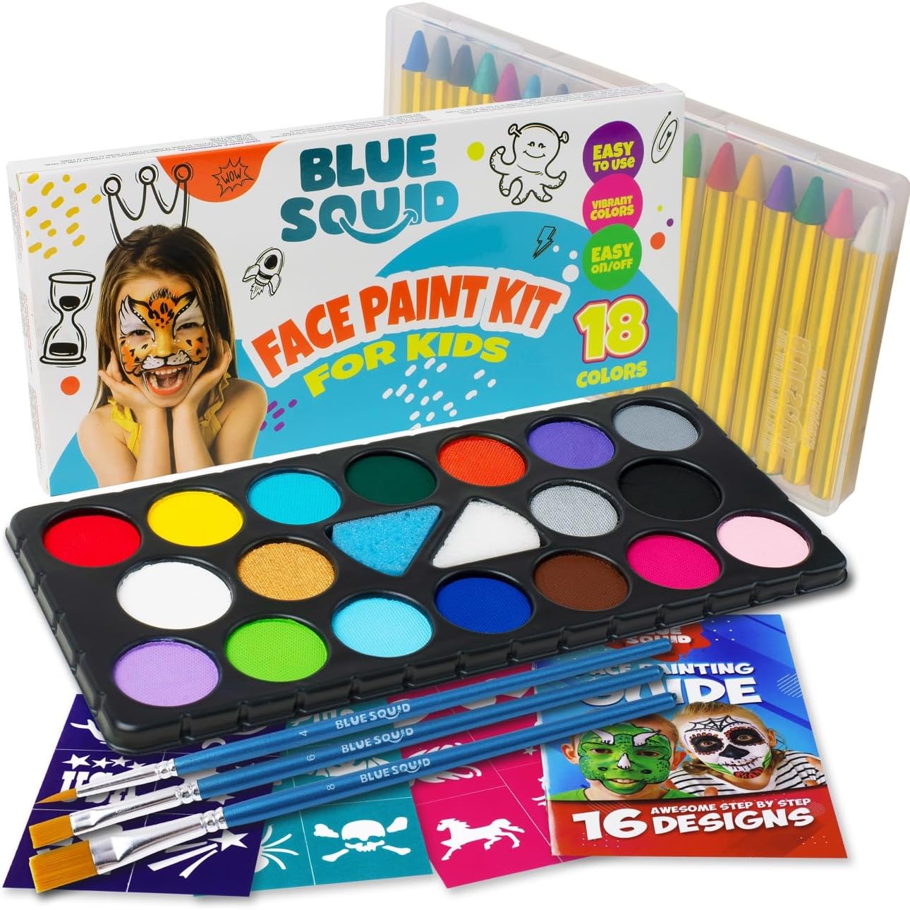 Amazon.com: Blue Squid Body Crayon Sticks & Face Paint Kit Bundle - 18 ...