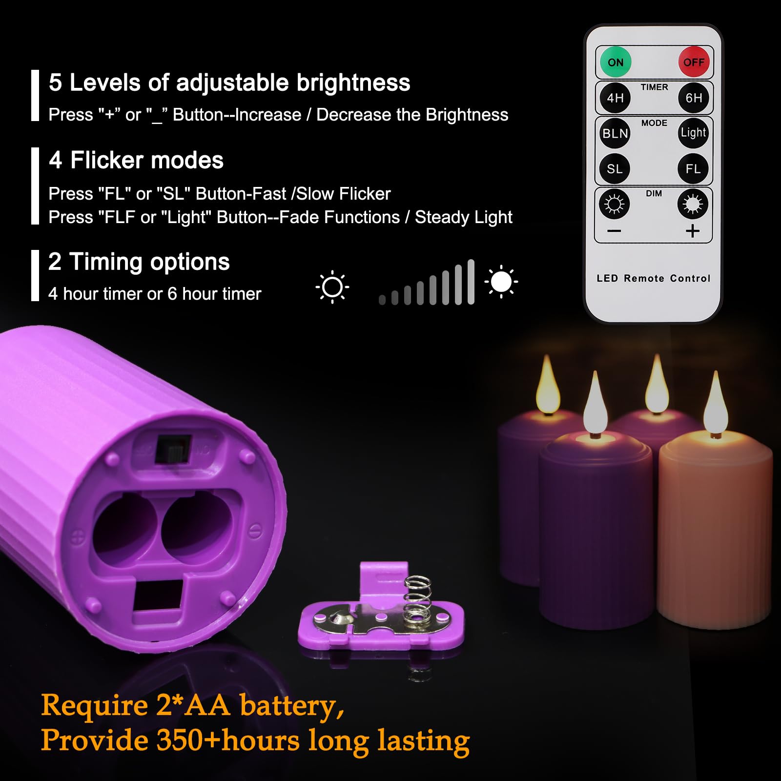 Roman Pillars Set Of 3 Purple LED Advent Candles – Rechargeable ...